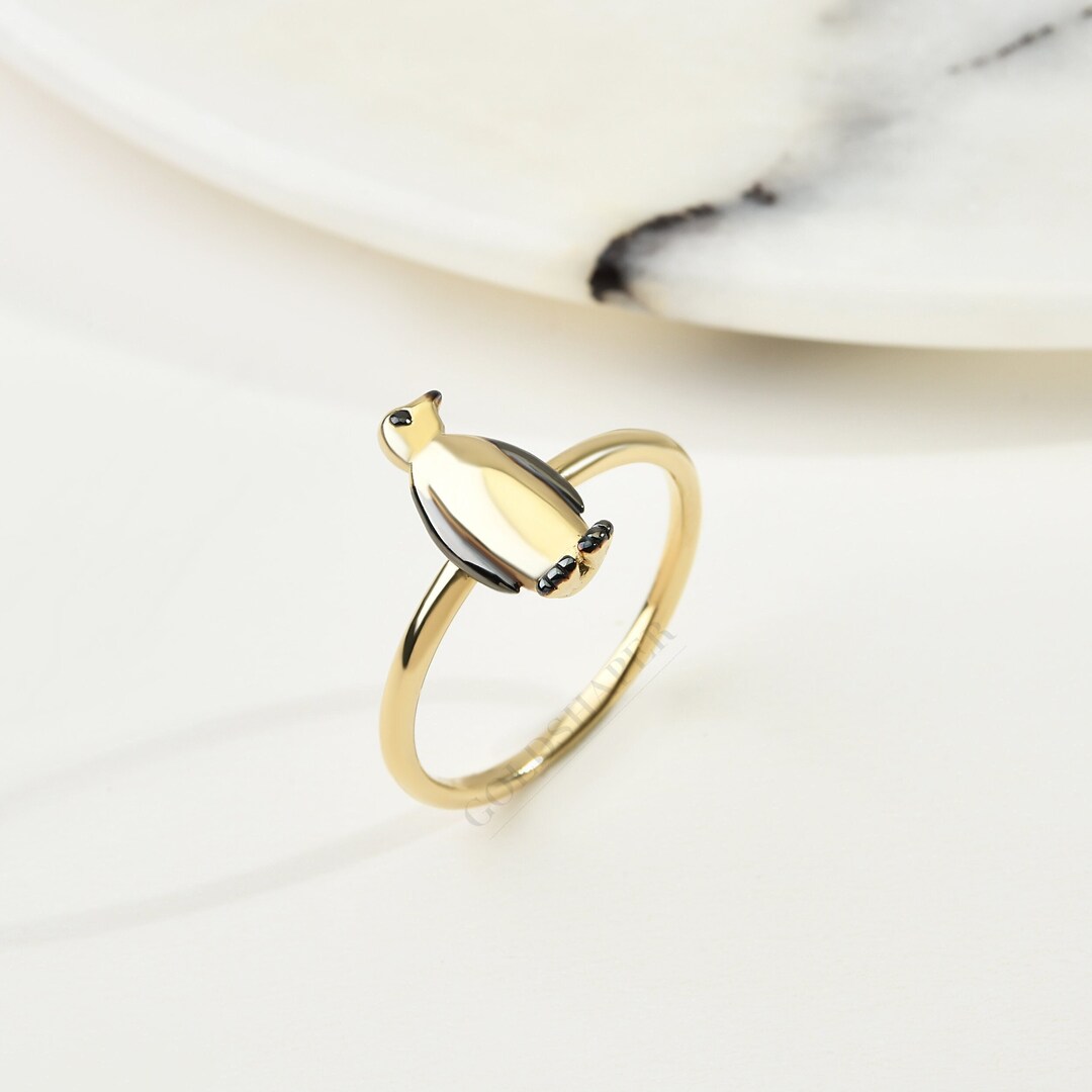 14K Gold Penguin Ring, Gold Penguin Ring, Penguin Ring, Penguin Shape ...