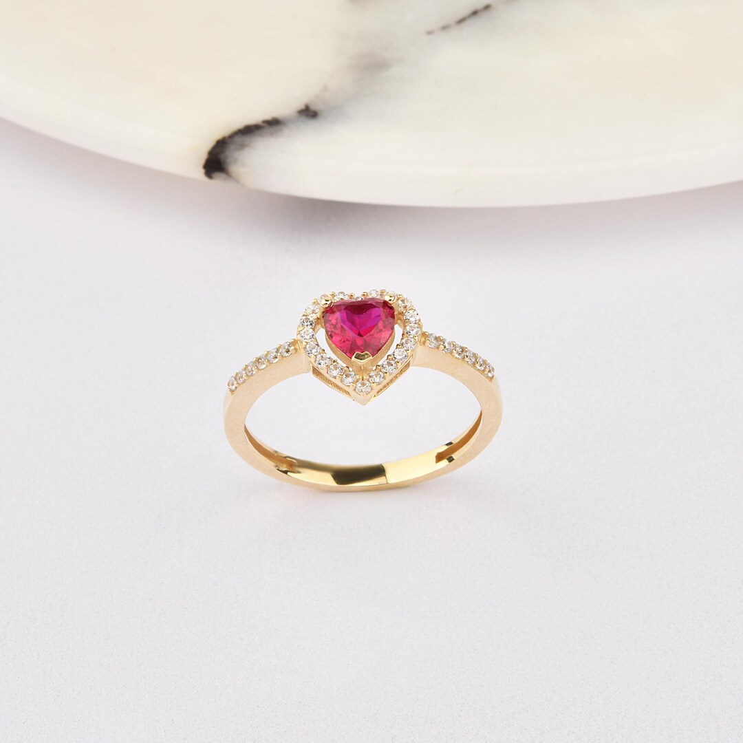 14K Gold Ruby Heart Ring, Gold Heart Ring, Ruby Ring, Heart Cut Ruby ...
