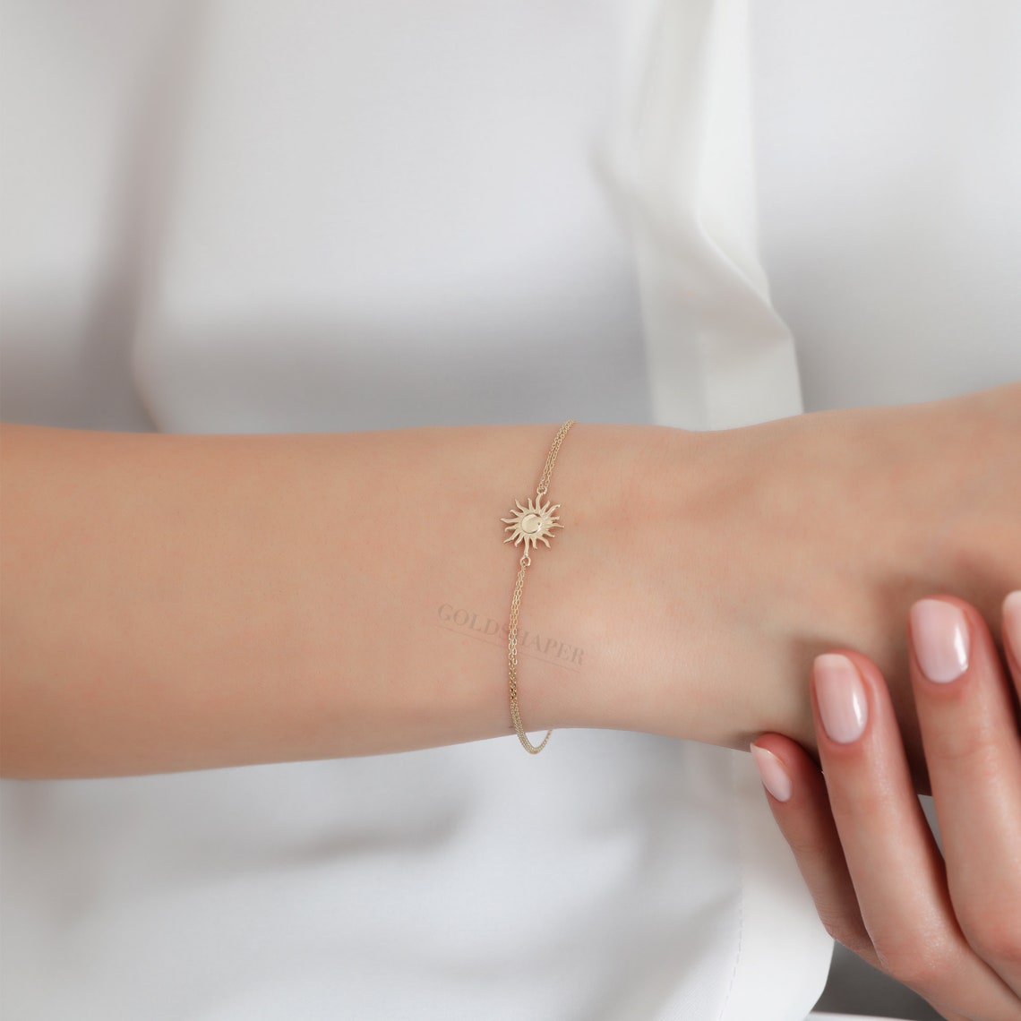 14K Gold Sun Bracelet, Sun Gold Bracelet, Sunhine Gold Bracelet ...