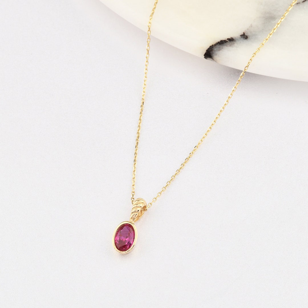 14K Gold Ruby Necklace, Ruby Gold Necklace, Ruby Necklace, September ...
