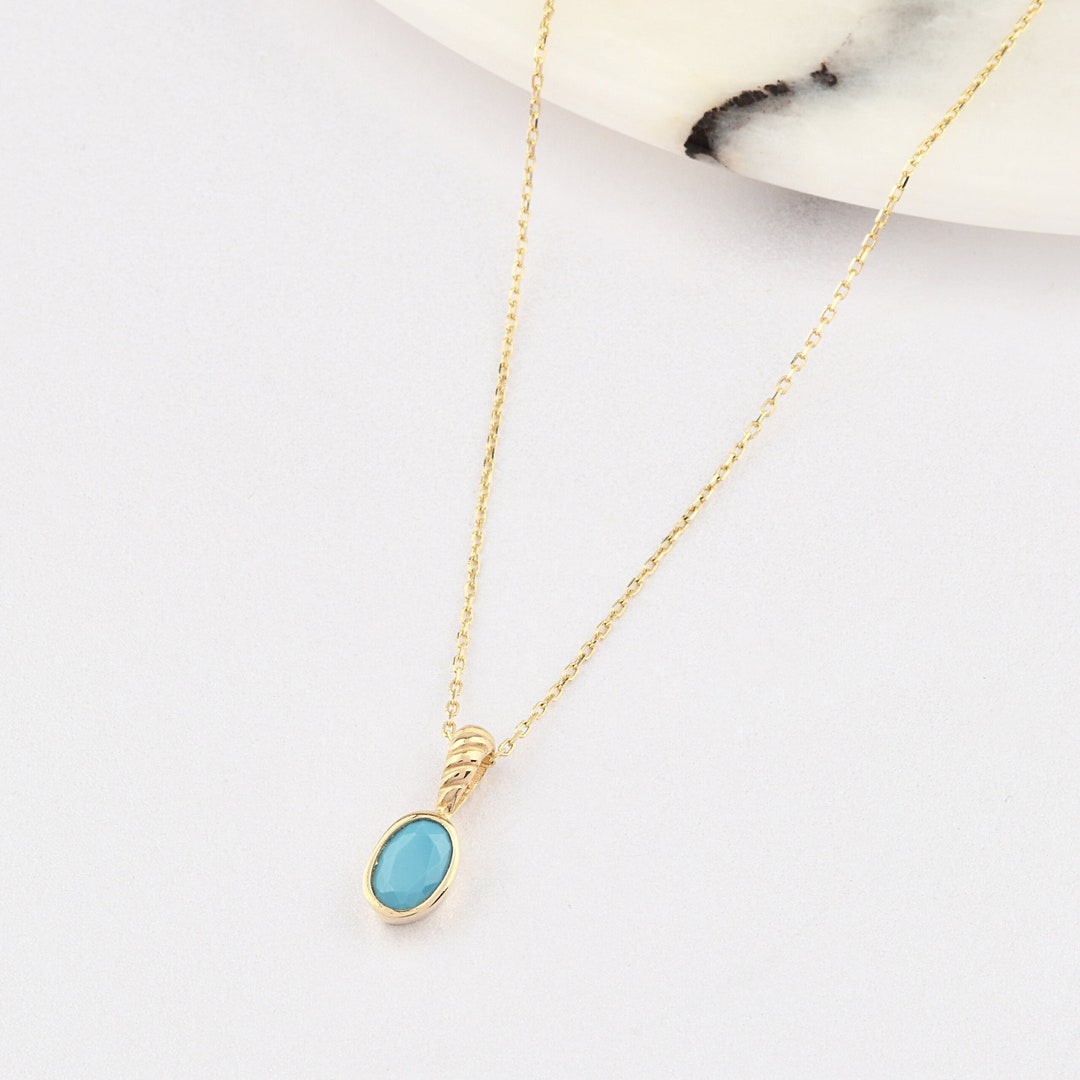 14K Gold Turquoise Necklace, 14K Gold Necklace, December Birthstone ...