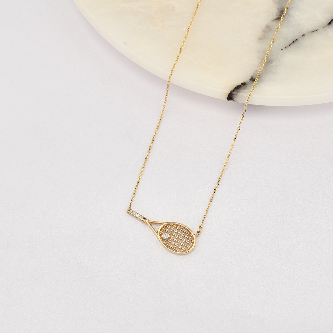14K Gold Tennis Racket Necklace, 14K Gold Tennis Racquet Necklace ...
