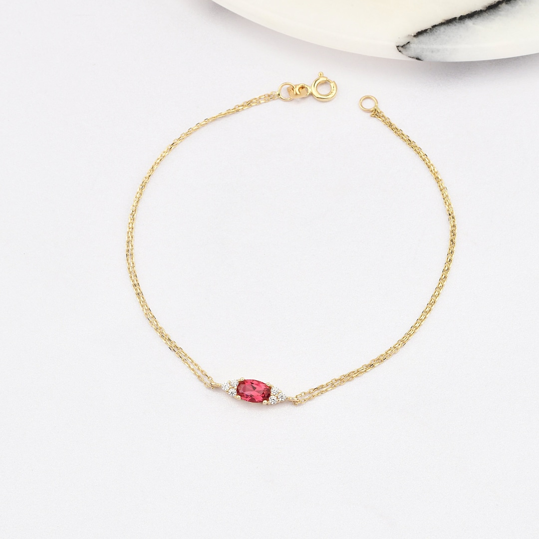 14K Gold Ruby Bracelet, Ruby Stone Bracelet, Ruby Gold Bracelet, July ...