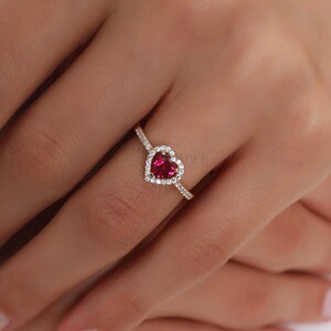 14K Gold Ruby Heart Ring, Gold Heart Ring, Ruby Ring, Heart Cut Ruby Ring, Heart Ring, 14K Gold ...