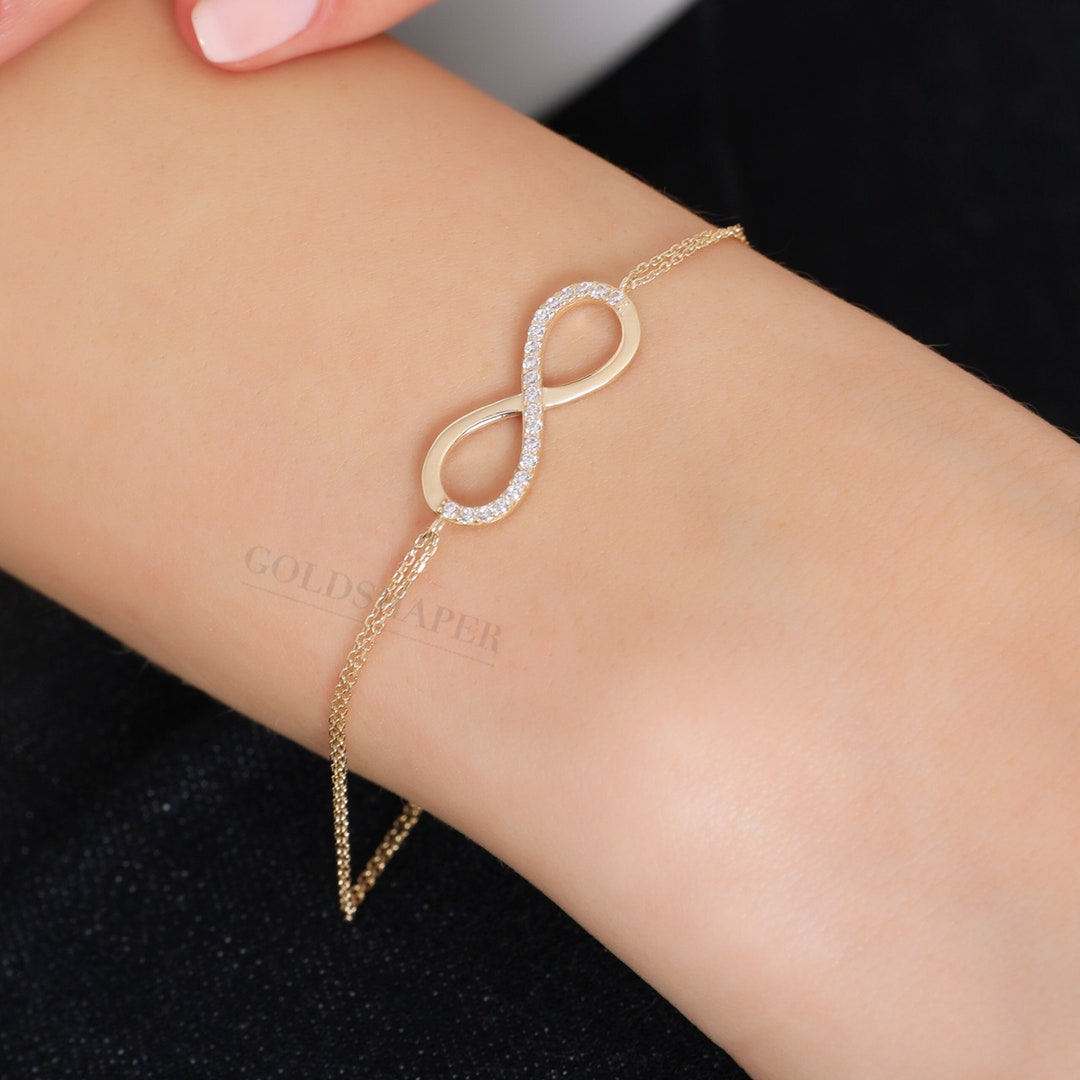 14K Gold Infinity Bracelet, Infinity Gold Bracelet, Infinity Charm ...