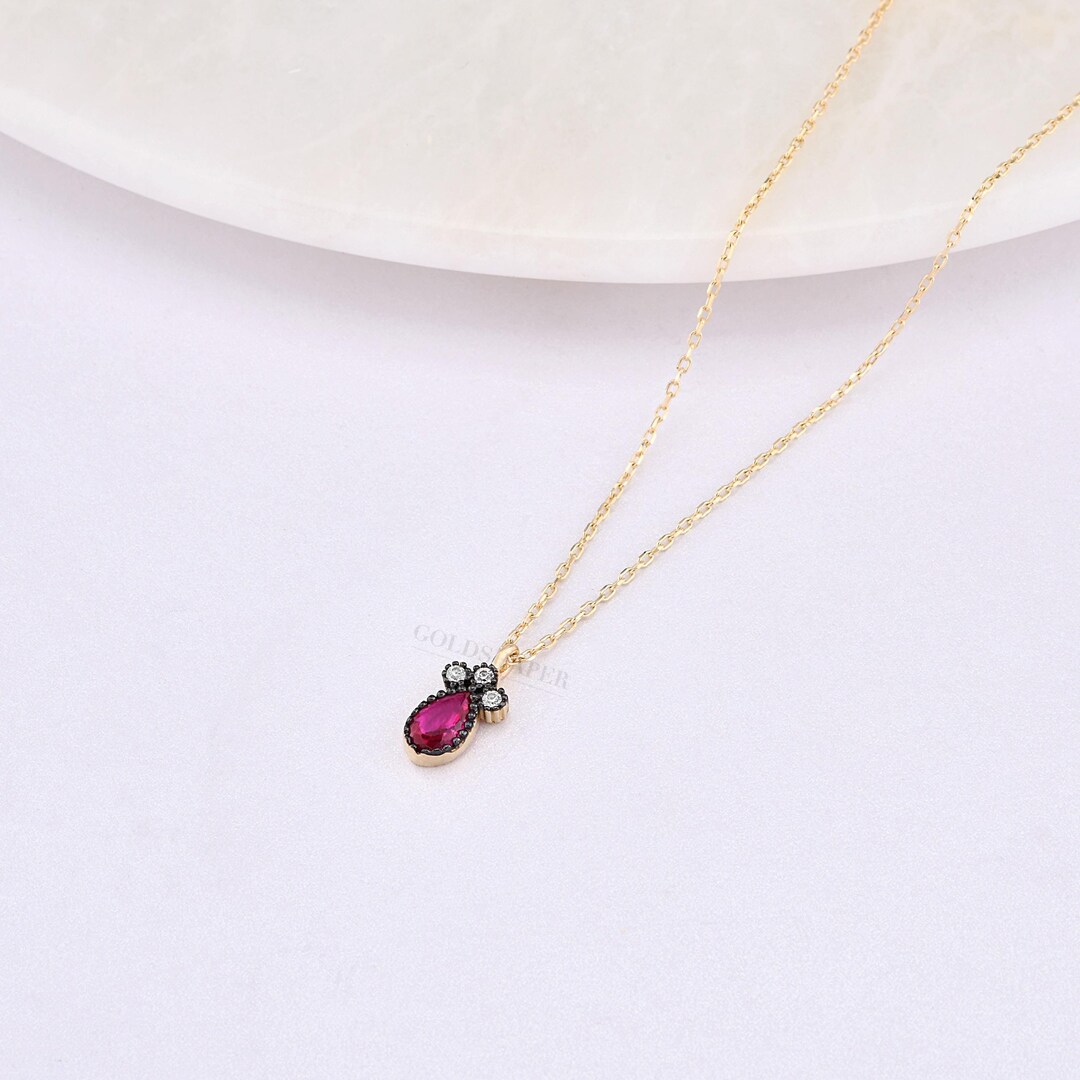 14K Gold Ruby Necklace, 14k Solid Gold Necklace, September Birthstone ...