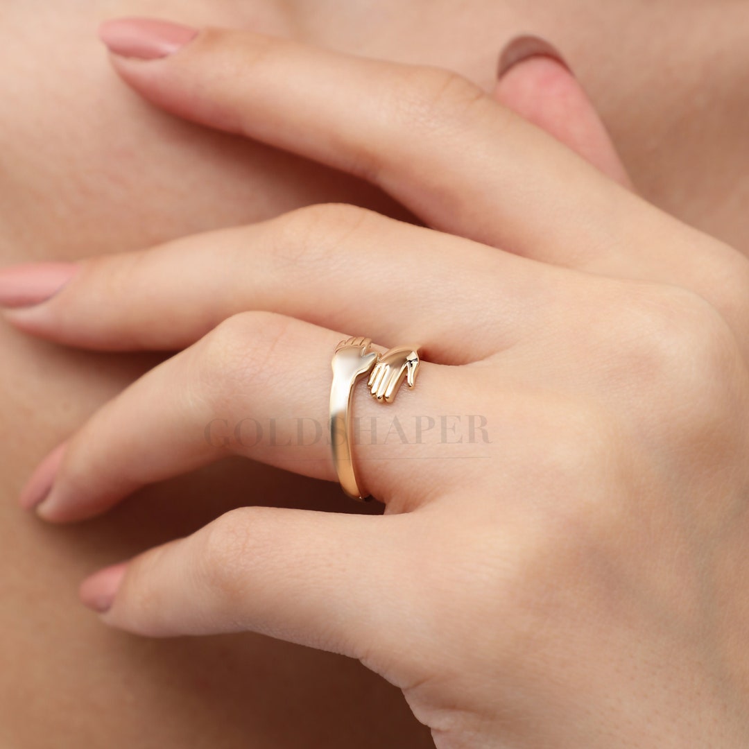 14K Gold Hug Ring, Gold Hug Ring, Promise Ring, Hug Shape Ring, Hands Ring, Hugging Ring, Love ...