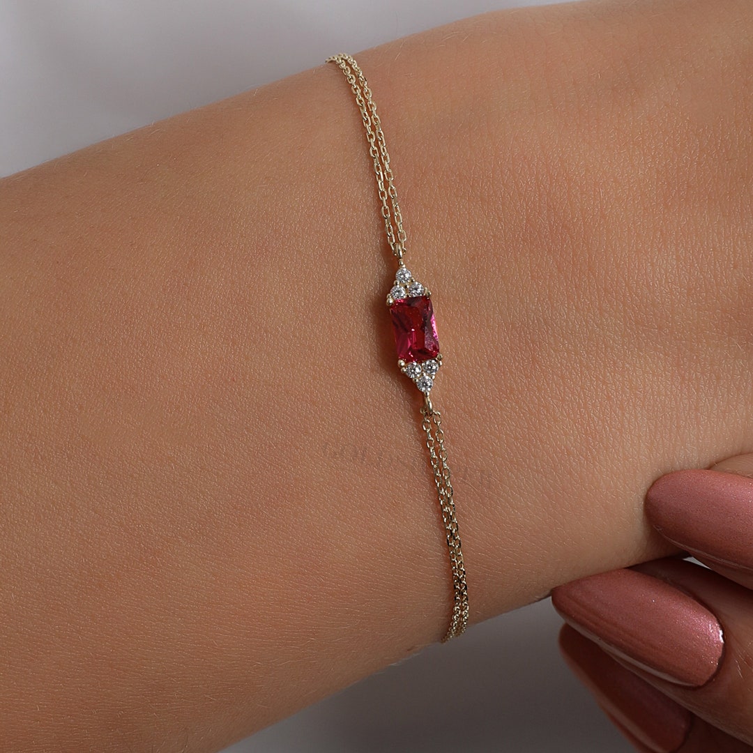 14K Gold Ruby Bracelet, Ruby Stone Bracelet, Ruby Gold Bracelet, July ...