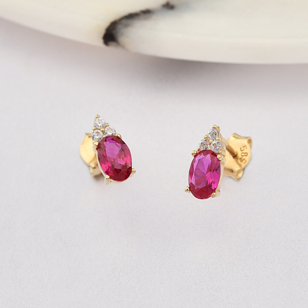 14K Gold Ruby Earrings, Ruby Gold Earrings, Ruby Stud Earrings, Ruby ...