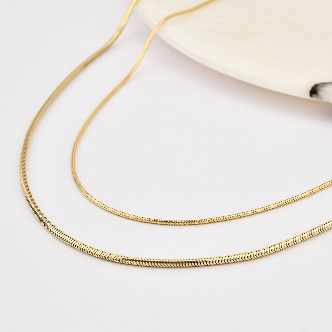 14K Gold Snake Round Chain, 1.6 MM Layered Chain, Layered Round Gold ...