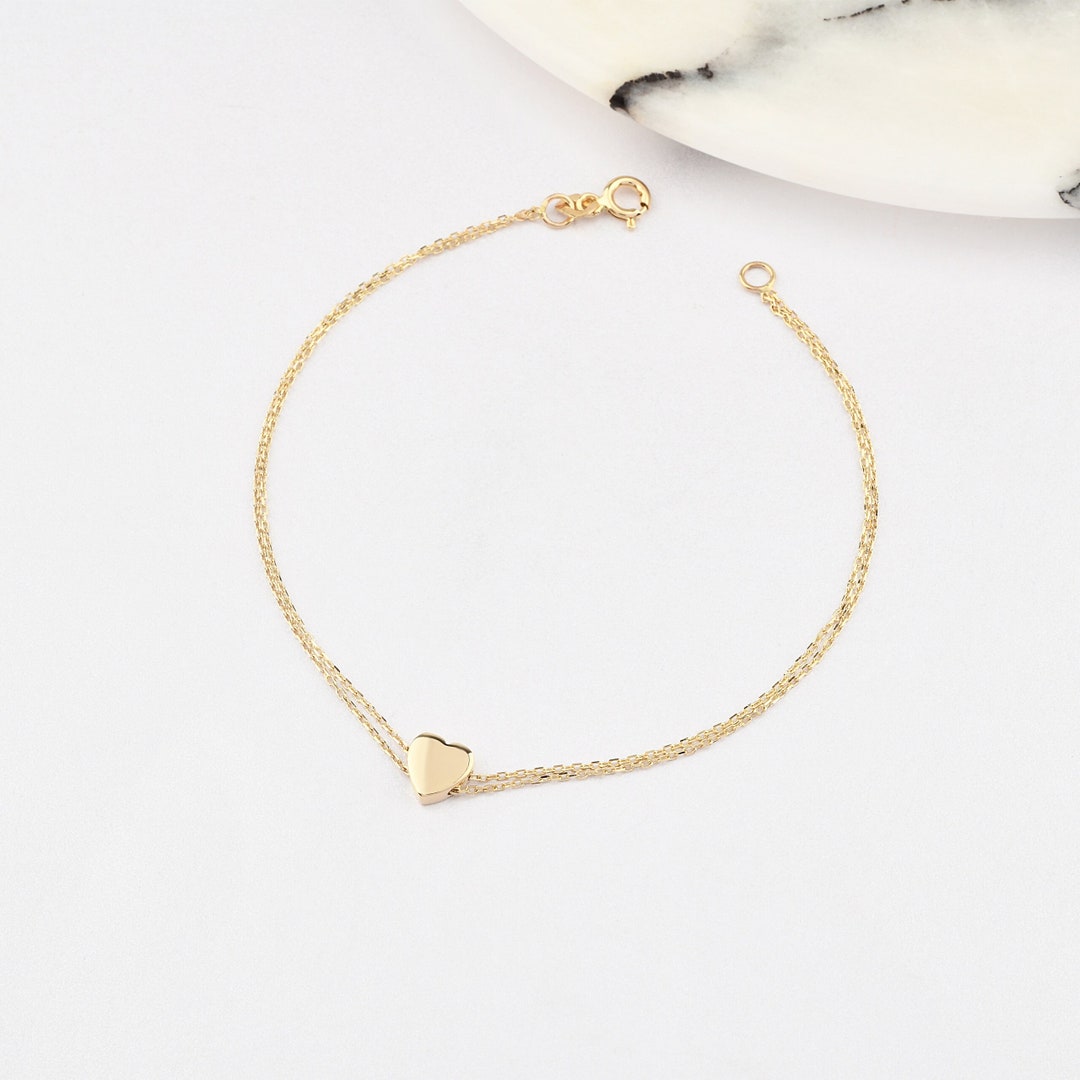 14K Gold Heart Bracelet, Heart Gold Bracelet, Heart Bracelet, Heart ...