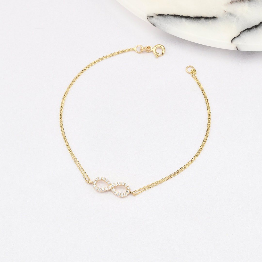 14K Gold Infinity Bracelet, Infinity Gold Bracelet, Infinity Charm ...