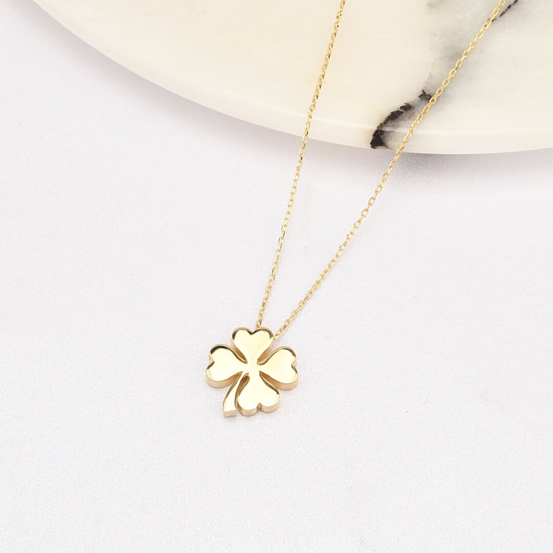 14K Gold Clover Necklace, 3D Clover, Gold Clover Necklace, 4 Leaf ...