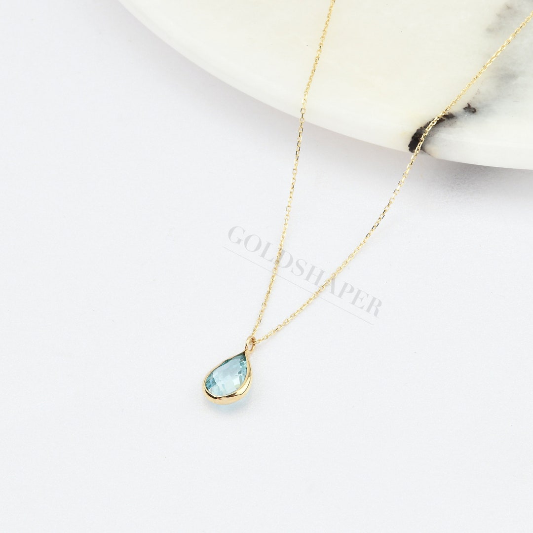 14K Gold Aquamarine Necklace, Gold Aquamarine Necklace, Aquamarine ...