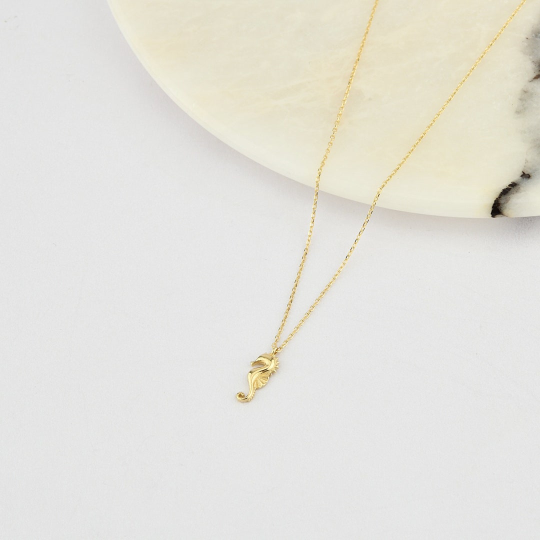 14K Gold Seahorse Necklace, Gold Seahorse Necklace, Seahorse Charm ...