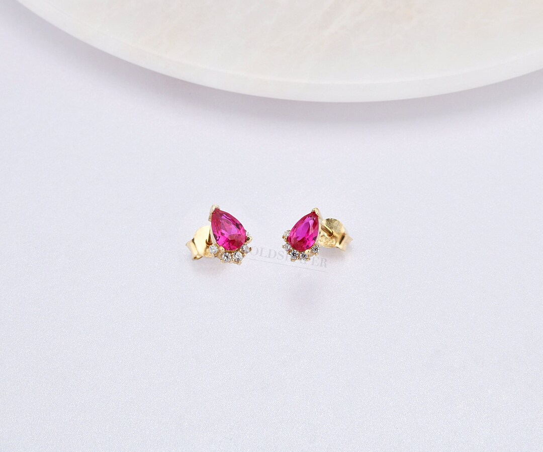 14K Gold Ruby Earrings, Ruby Gold Earrings, Ruby Stud Earrings, Ruby ...