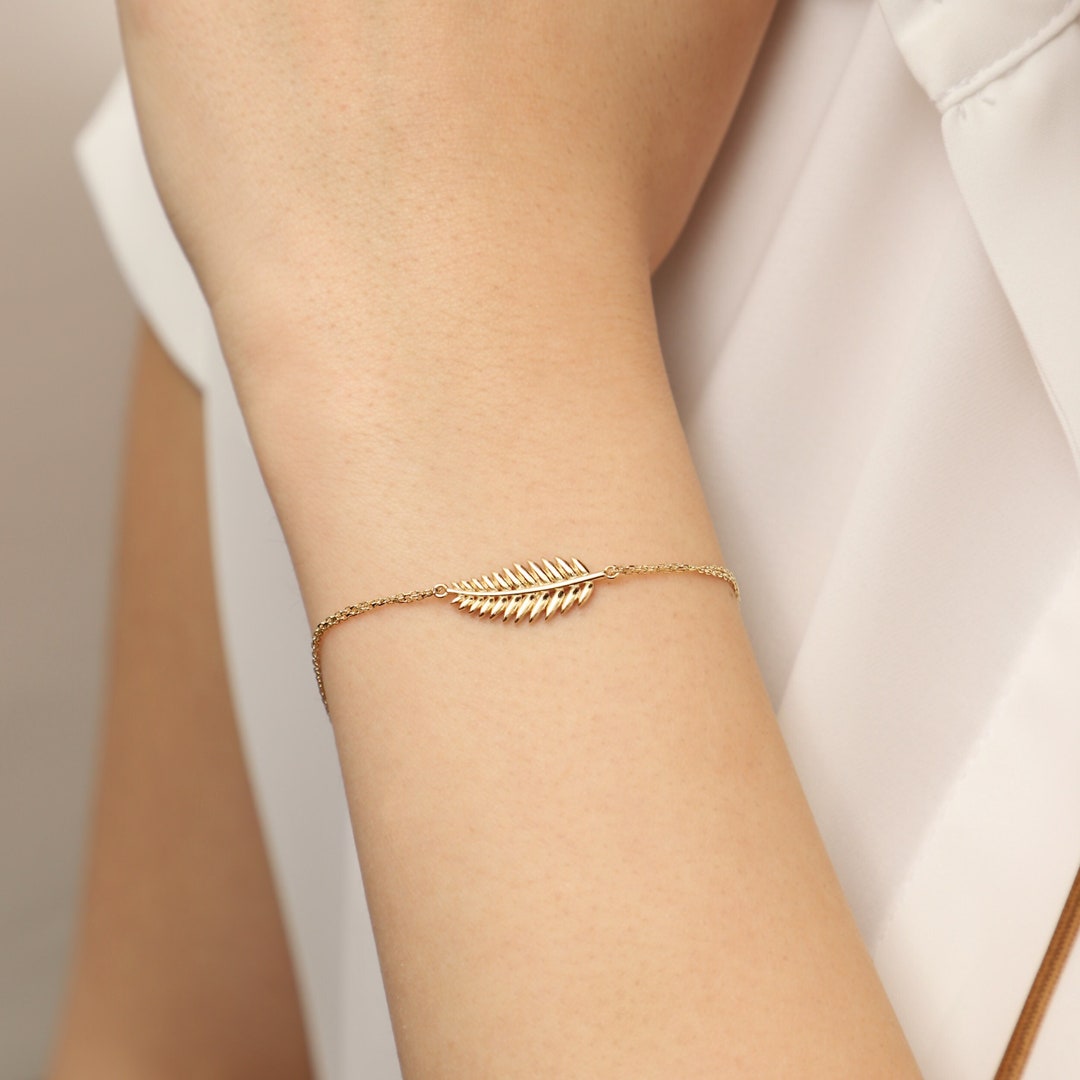 14K Gold Olive Leaf Bracelet, Gold Olive Branch Bracelet, Gold Olive ...