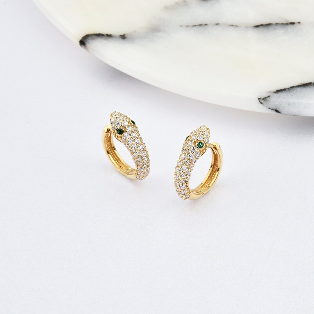 14K Gold Snake Hoop Earrings, Gold Snake Earrings, Snake Earrings, Gold ...