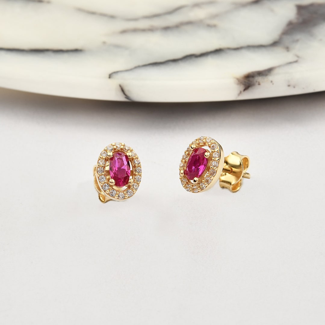 14K Gold Ruby Earrings, Ruby Gold Earrings, Ruby Stud Earrings, Ruby ...
