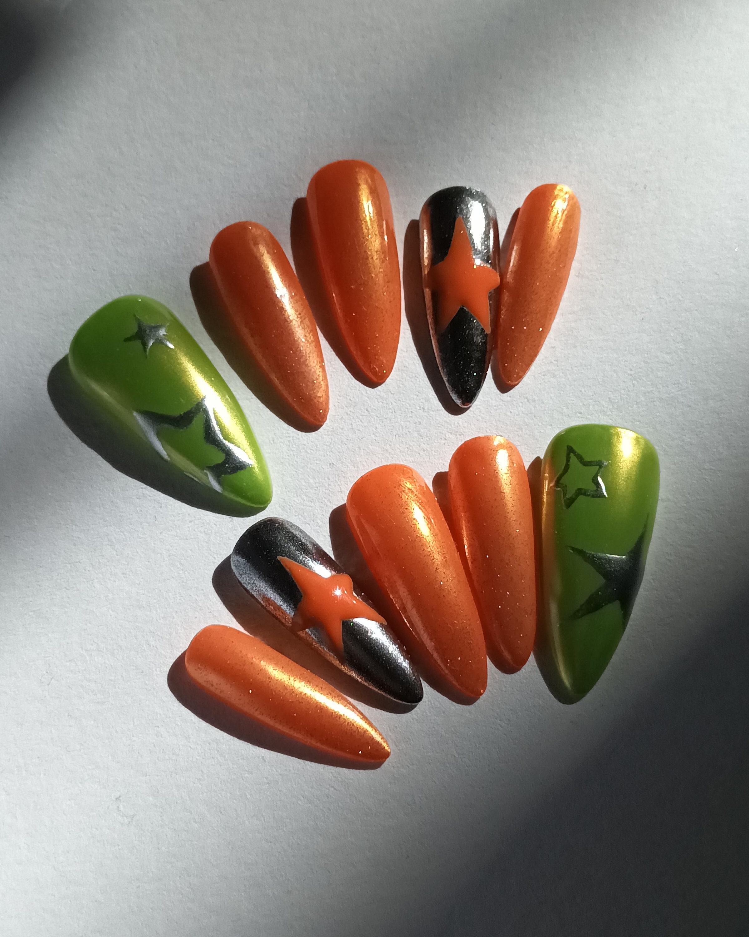Winx Club Stella Nails | Press-on Nails | Y2K | Chrome Orange Green ...