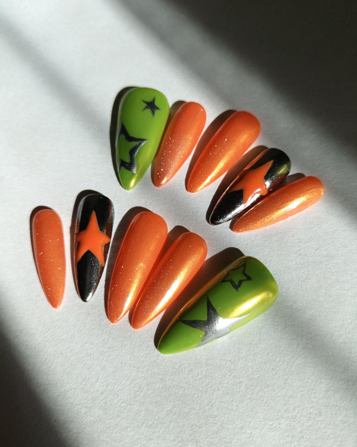 Winx Club Stella Nails | Press-on Nails | Y2K | Chrome Orange Green ...
