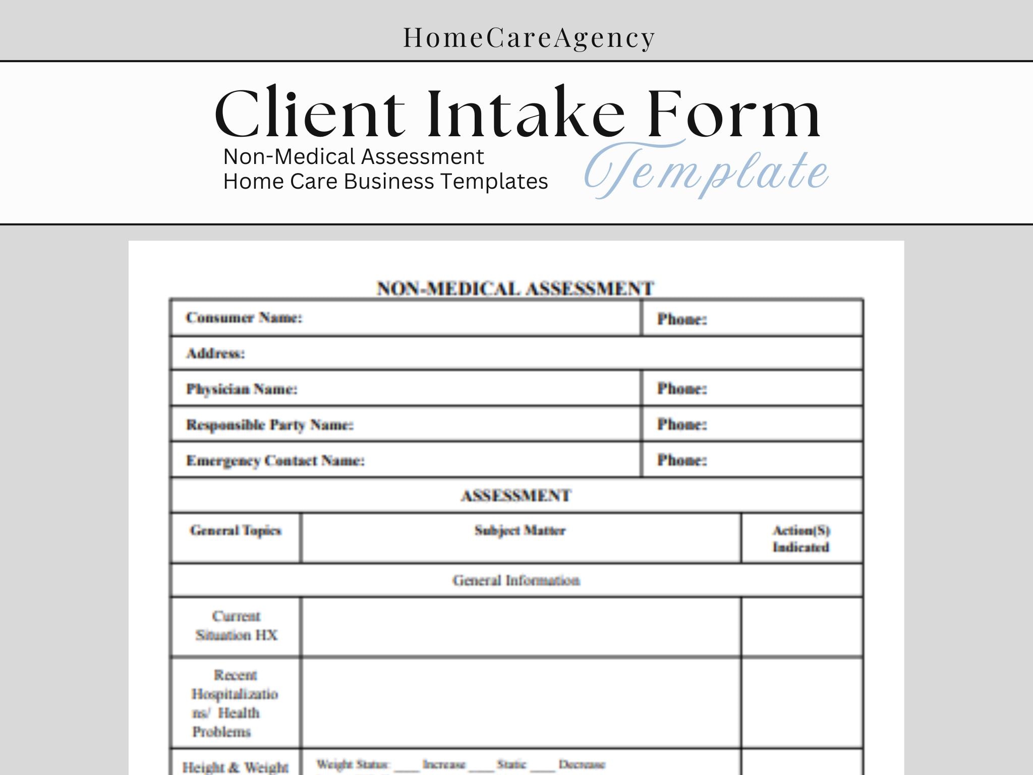Senior Care Client Intake Form Home Care Client Intake Form Non Medical ...