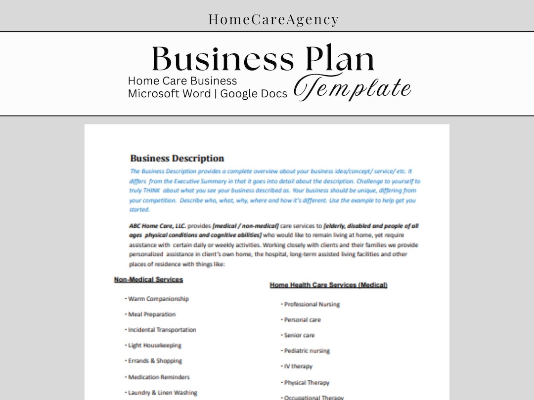 Home Care Business Plan Template Business Plan Business Plan Proposal ...