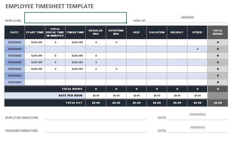 Employee Timesheet Template Google Sheets Easy to Edit Small Business ...