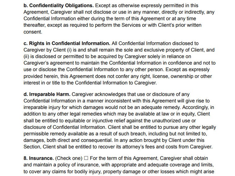 Caregiver Agreement Contract Template Home Care Business Templates Non ...