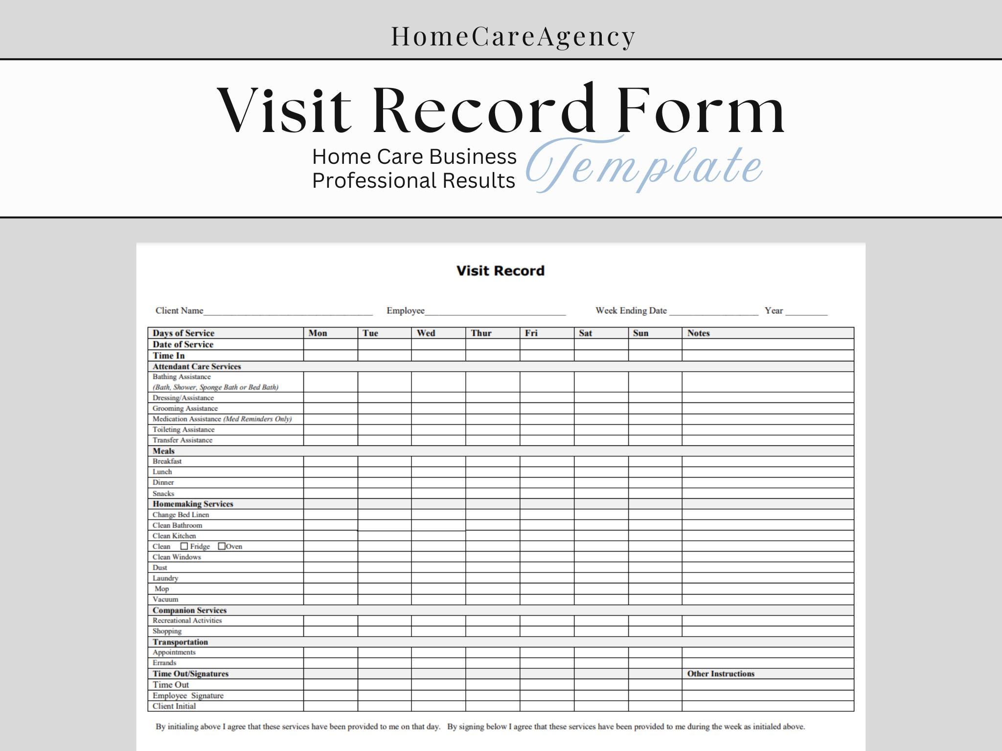 Visit Report Form Visit Record Template Home Care Visit Record Template ...