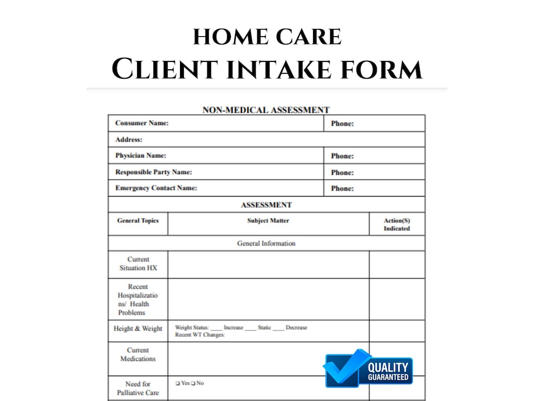 Client Intake Form Home Care Non-medical Care Assessment Client ...