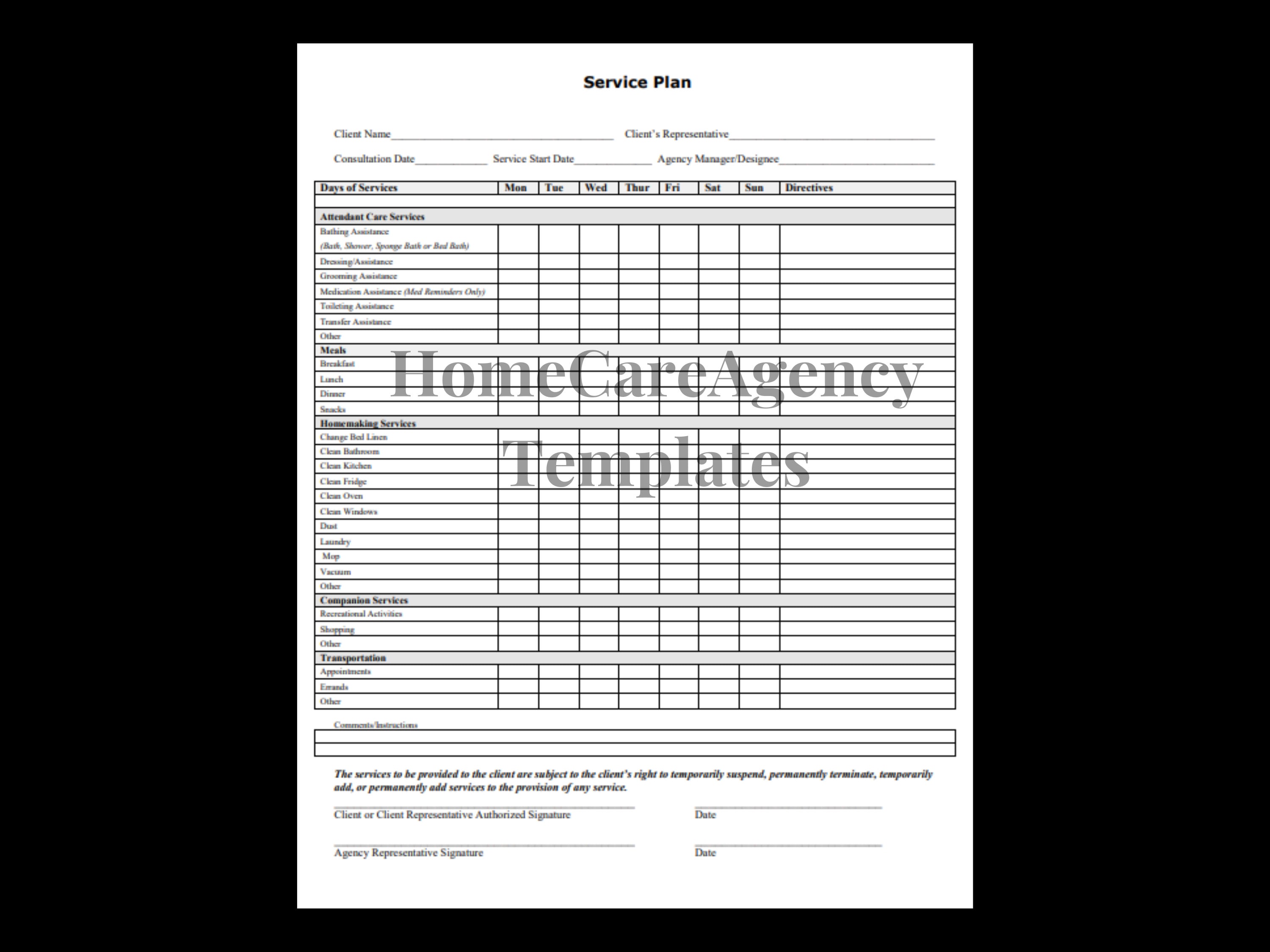 Home Care Service Plan Template Home Care Service Plan Agreement Terms of Service Contract ...