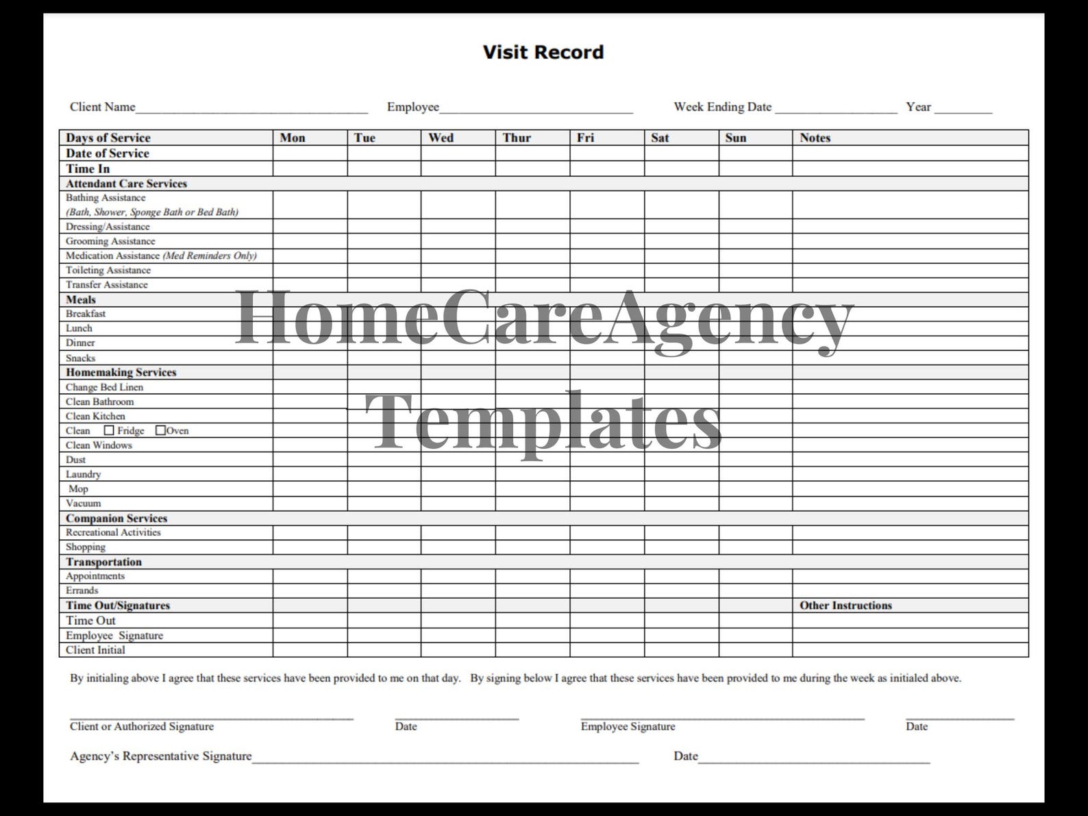 Visit Report Form Visit Record Template Home Care Visit Record Template ...