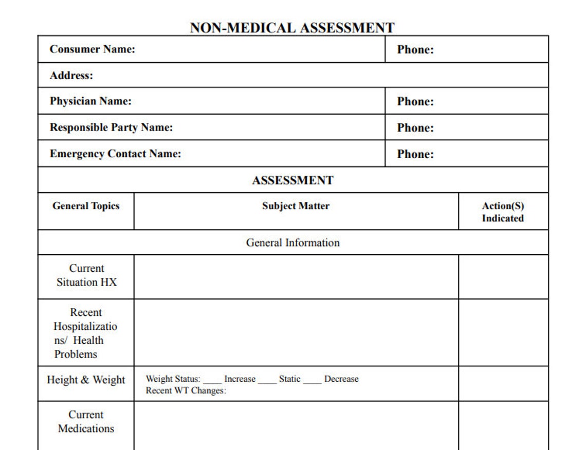Home Care Business Client Intake Form Home Care Client Intake Form Non ...