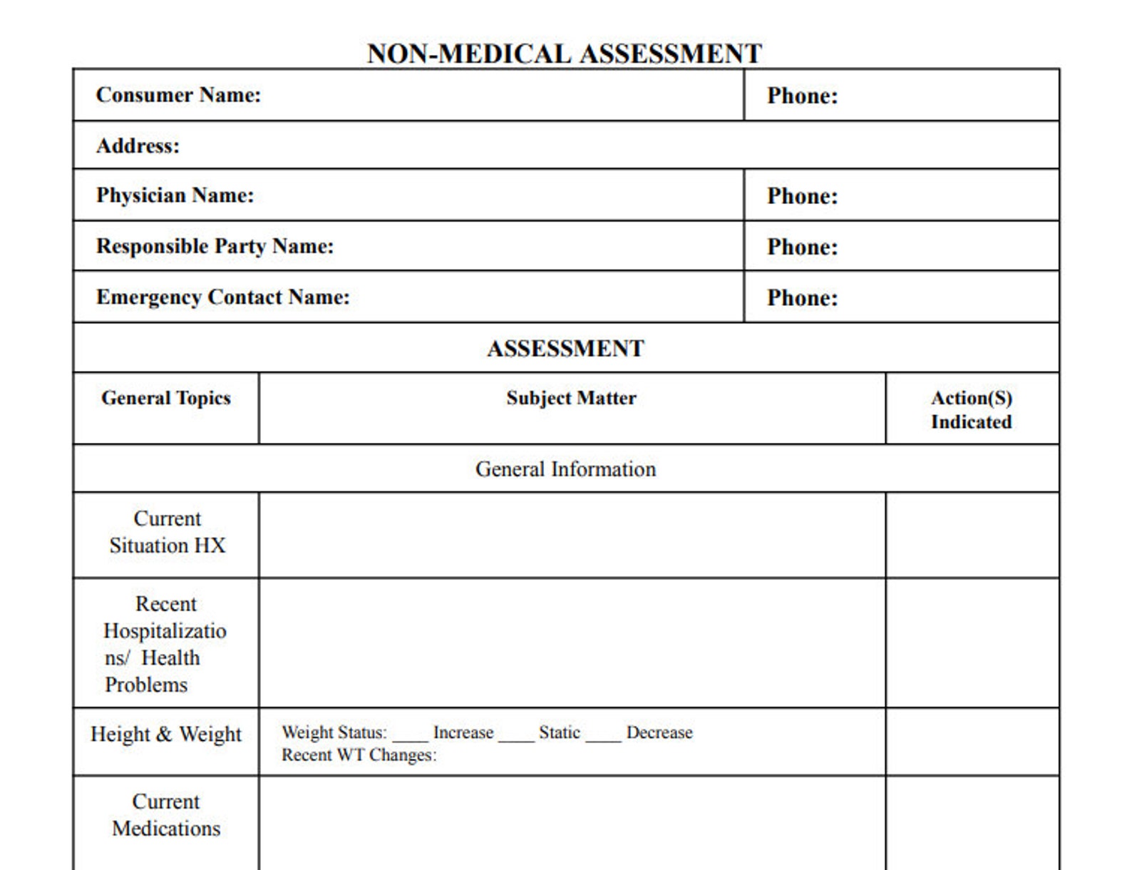 Home Care Business Client Intake Form Home Care Client Intake Form Non ...