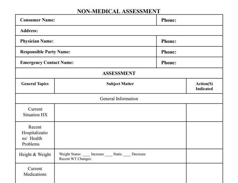 Home Care Business Client Intake Form Home Care Client Intake Form Non ...