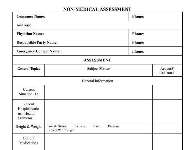 Home Care Business Client Intake Form Home Care Client Intake Form Non ...