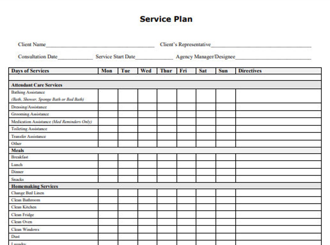 Home Care Service Plan Template Home Care Service Plan Agreement Terms ...
