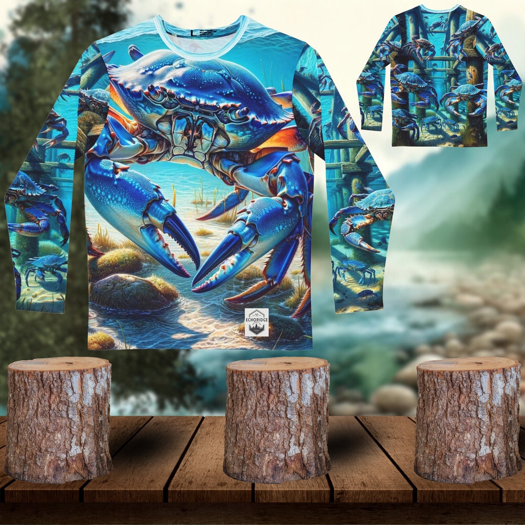 Oceanic Monarch Blue Crab Men's Long Sleeve Polyester Tee: Marine ...