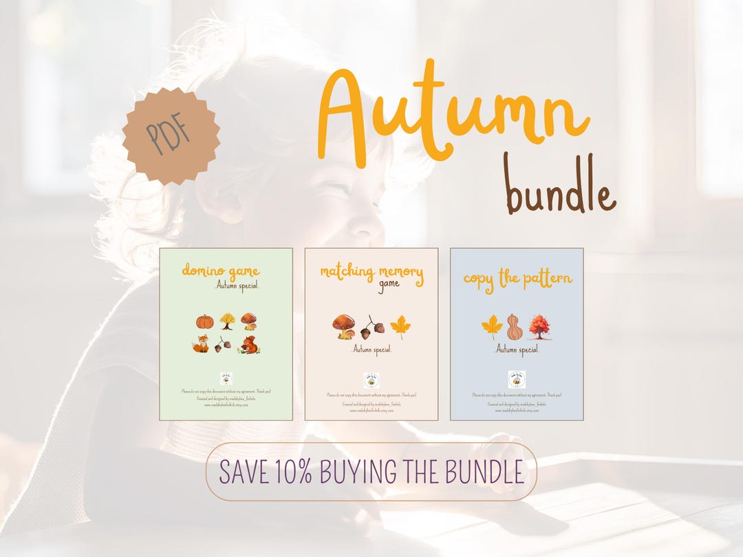 Printable Autumn 3-pack Bundle, Copy the Pattern, Memory Game, Domino ...