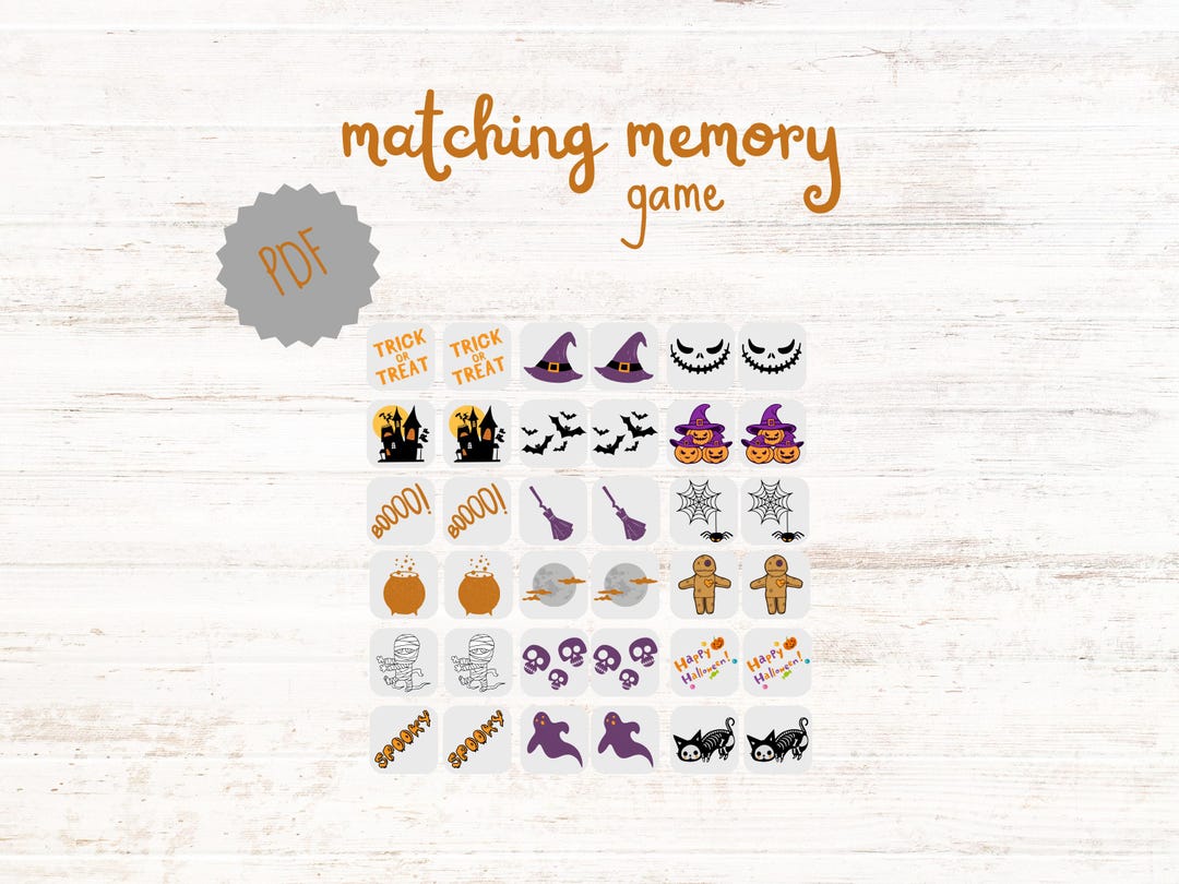 Printable Halloween Memory Game, Board Game, Family Game, Memory Cards ...