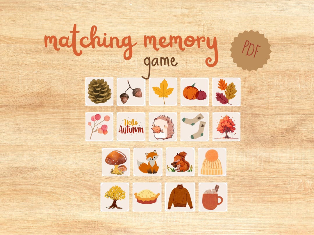 Printable Autumn Memory Game, Board Game, Family Game, Memory Cards ...