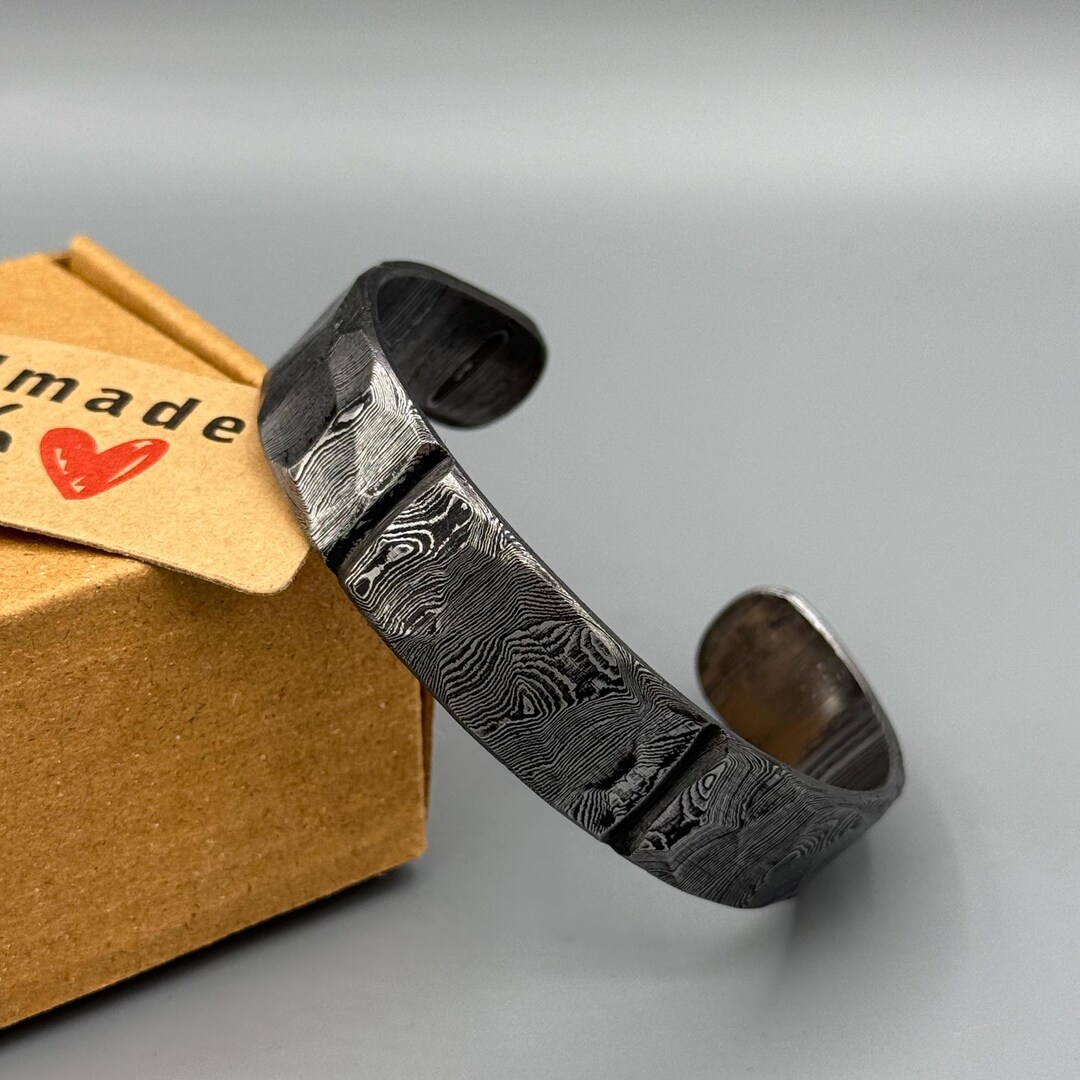 Mens Hammered Bangle Thor Pattern Cuff/bracelet Damascus Steel Jewelry Viking Modern Jewelry ...
