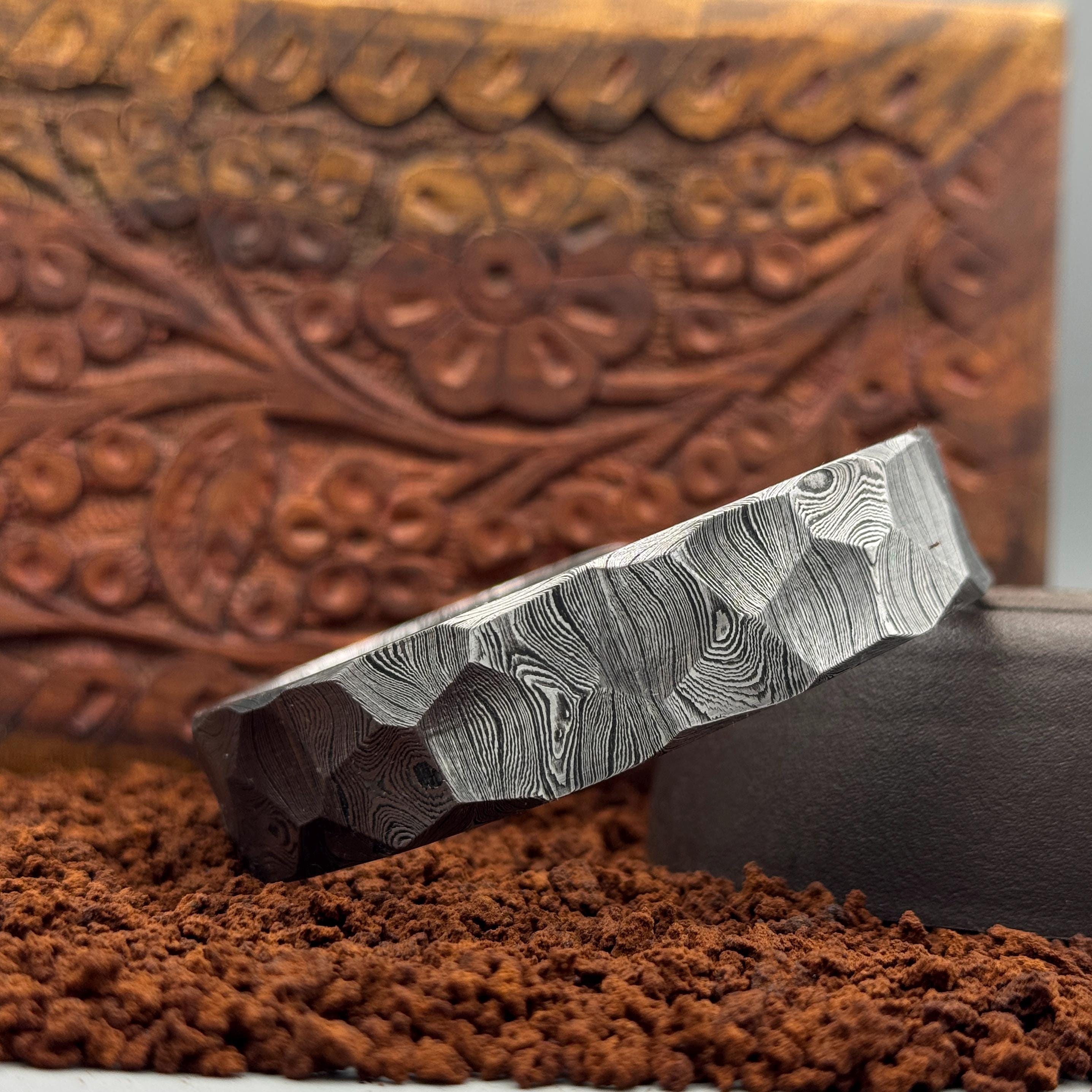 Hand Forged Damascus Steel Cuff Bracelet: Hammered Viking Bangle - Etsy