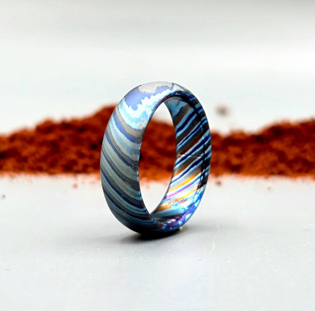 Zircoti Timascus Ring, Black Titanium Damascus Band, Mother's Day Gift ...
