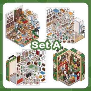 3D Deco Scenes 2-4 Sets, DIY Isometric Room Stickers, 4 Theme ...