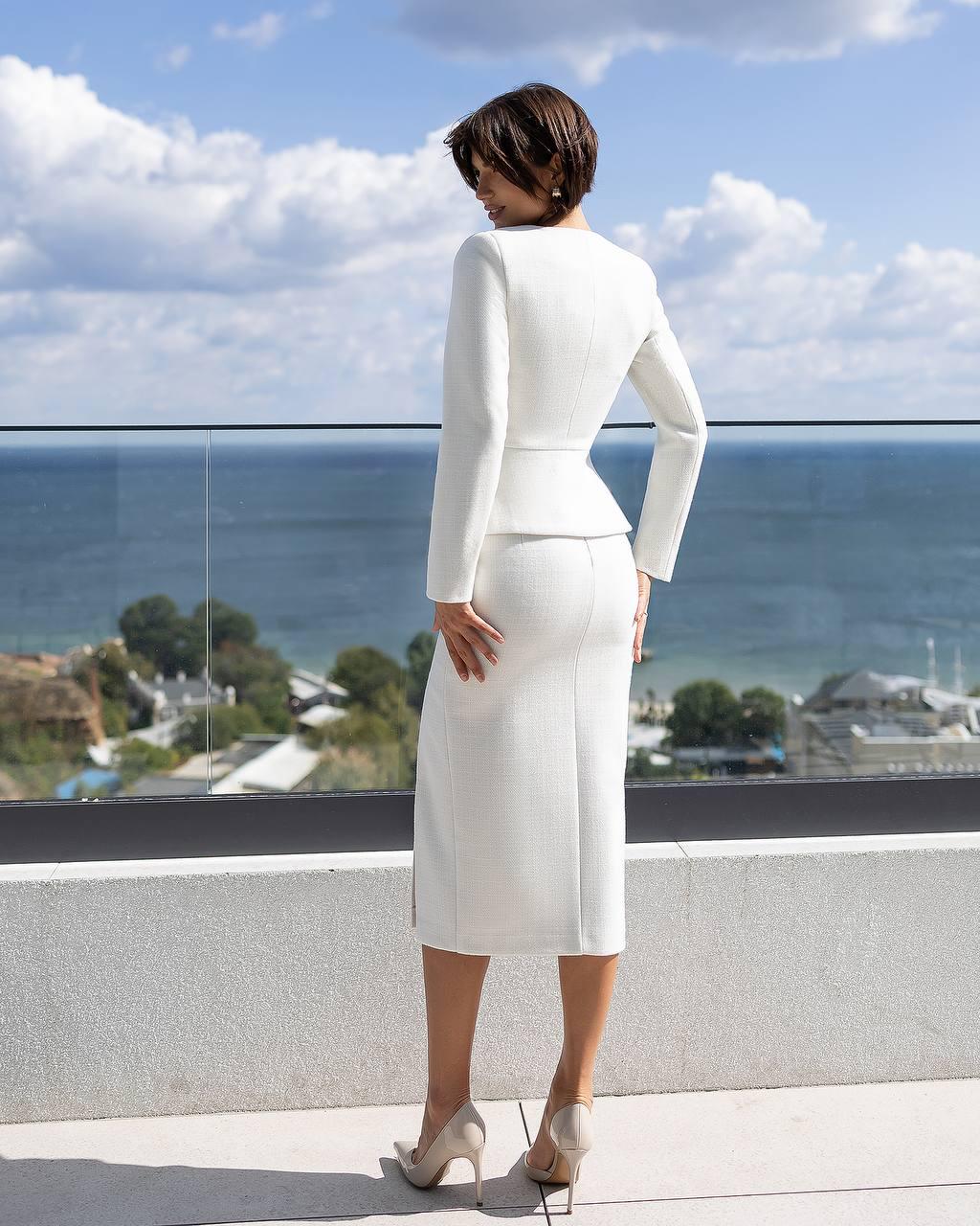 Winter Bridal Separates Elegant White Tweed Suit Set — Fitted Jacket ...