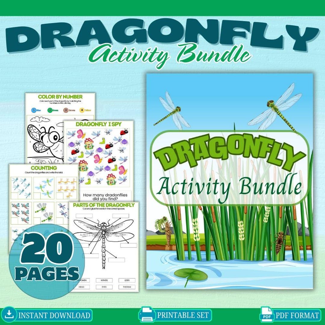 Dragonfly Activity Bundle | Printable Kids Worksheets | Coloring, Mazes ...