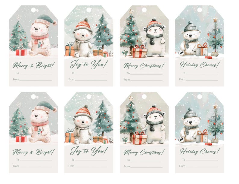 Polar Bear Christmas Gift Tags, Printable Xmas Tags (digital Download ...