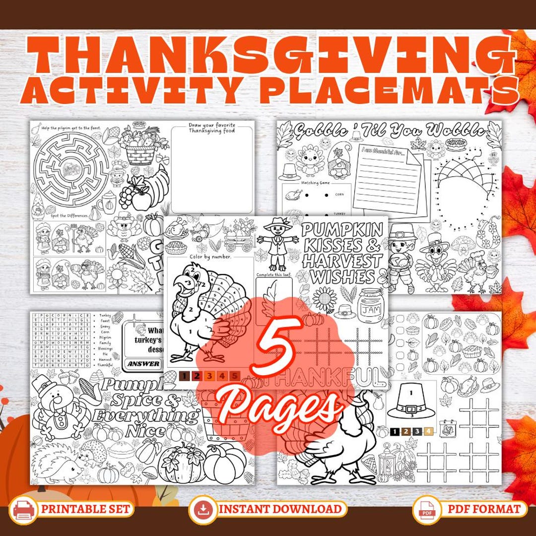 Thanksgiving Coloring Placemats: Mazes, Word Games & Activities for ...